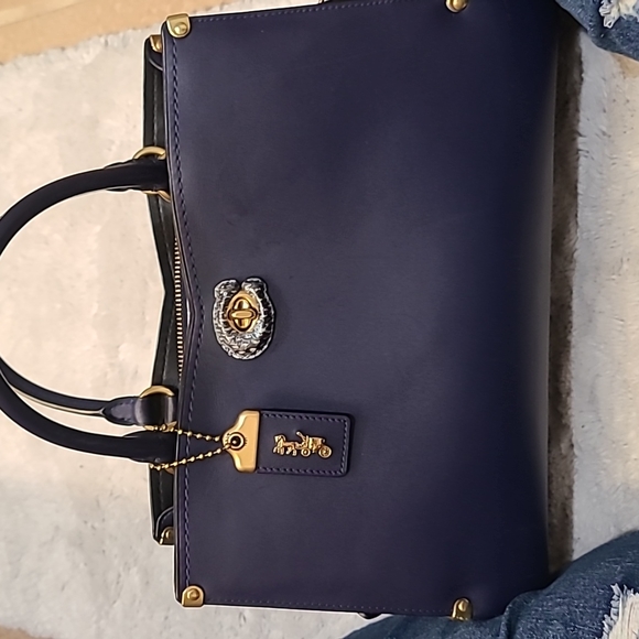 Coach | Bags | Coach Mason Carryall Navy Blue With Snakeskin Accents ...